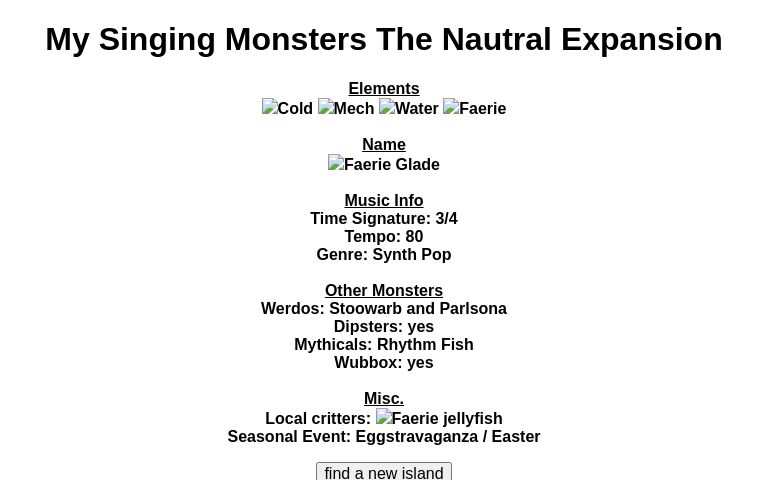 My Singing Monsters The Nautral Expansion ― Perchance Generator