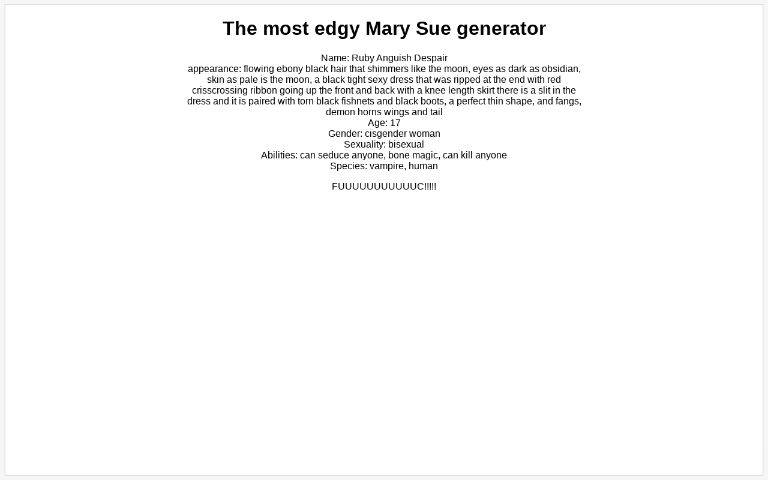 The most edgy Mary Sue generator