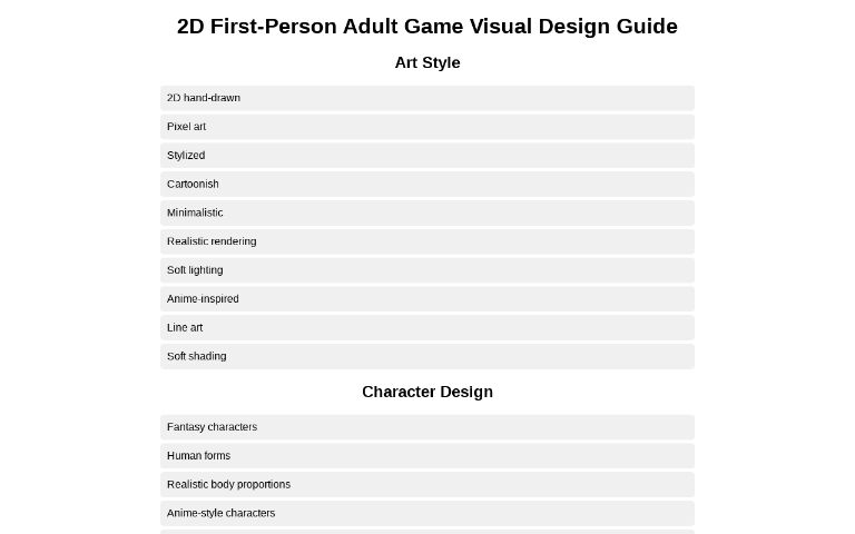 2D First-Person Adult Game Visual Design Guide ― Perchance Generator