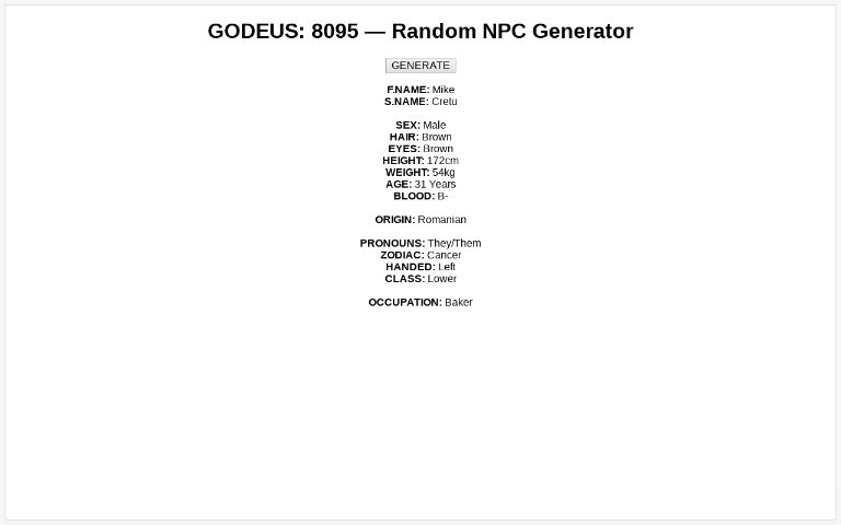 GODEUS: 8095 — Random NPC Generator