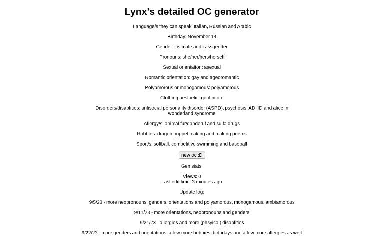 Lynx's detailed OC generator