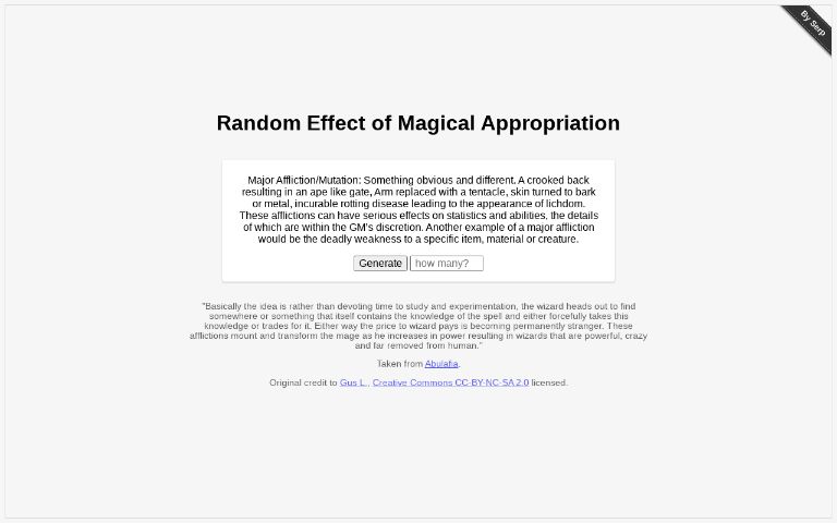 Random Effect of Magical Appropriation ― Perchance Generator