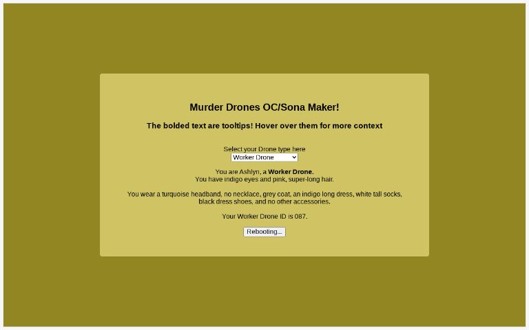 Murder Drones OC/Sona Maker! ― Perchance Generator