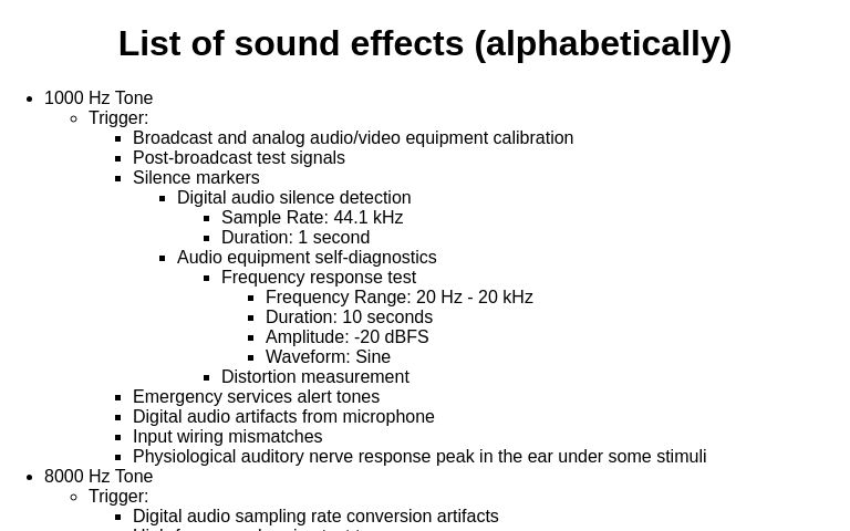 List of sound effects (alphabetically) ― Perchance Generator