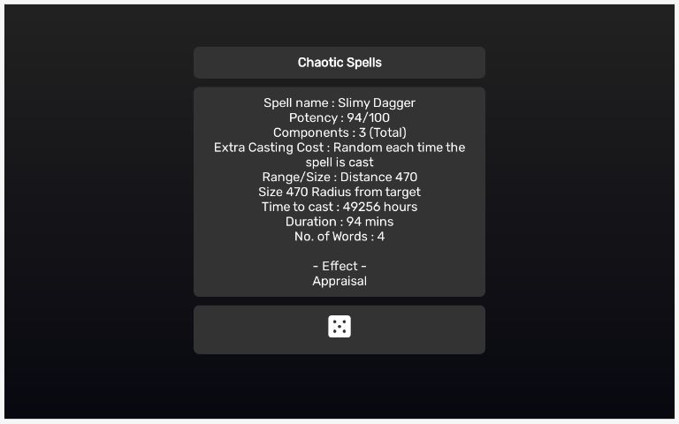 Chaotic Spells ― Perchance Generator
