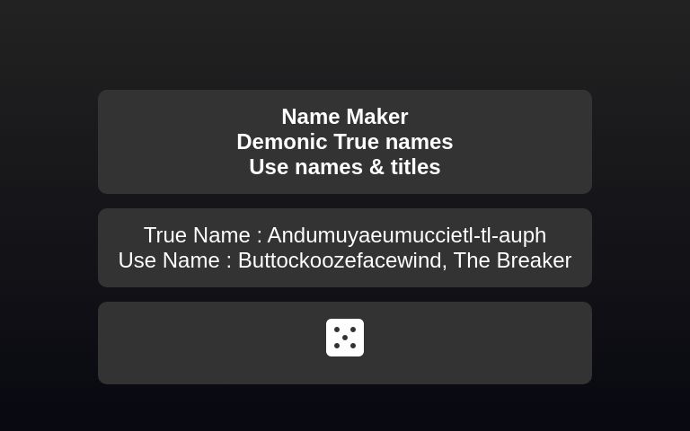 Name Maker Demonic True names Use names & titles ― Perchance Generator