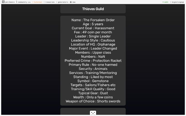 Thieves Guild ― Perchance Generator