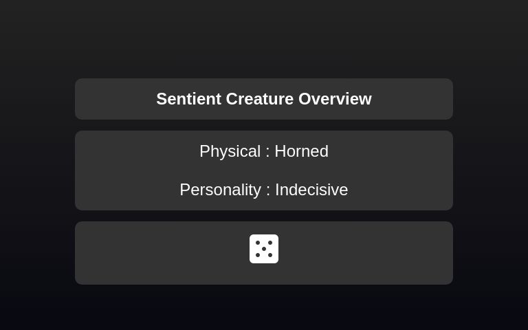 Sentient Creature Overview ― Perchance Generator