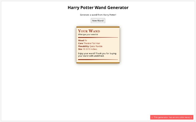 Harry Potter Wand Generator