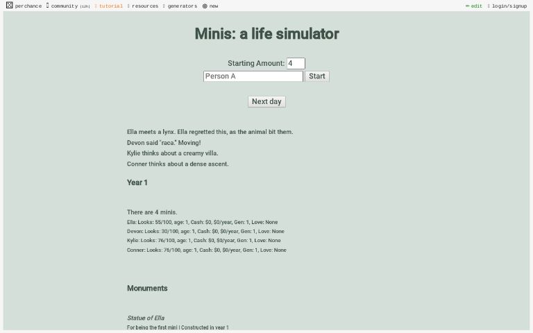 Minis: a life simulator ― Perchance Generator