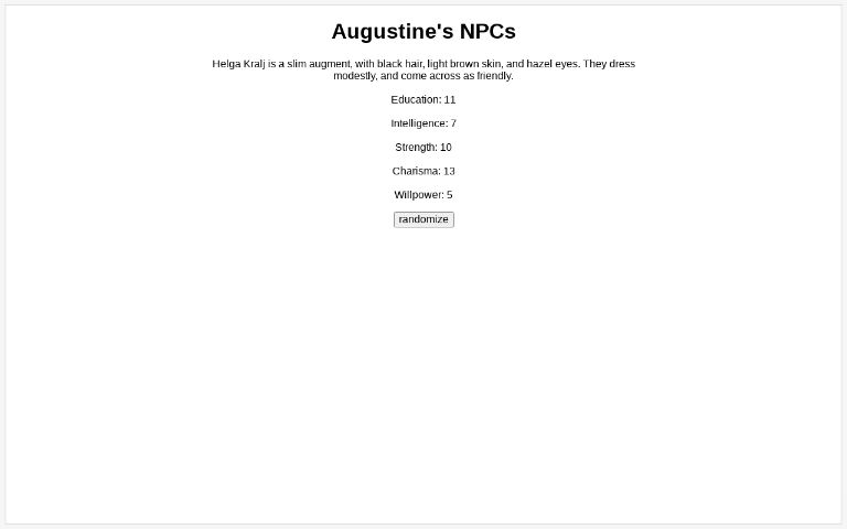 Augustine's NPCs ― Perchance Generator