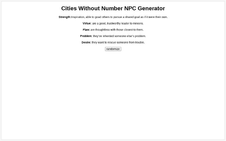 Cities Without Number NPC Generator
