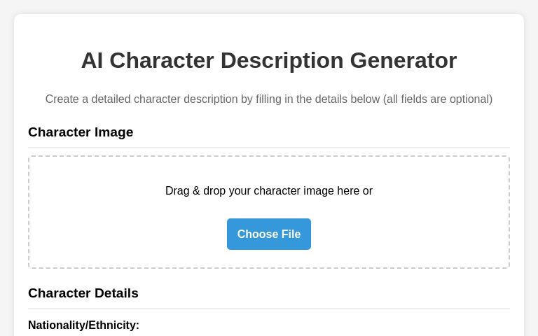 AI Character Description Generator