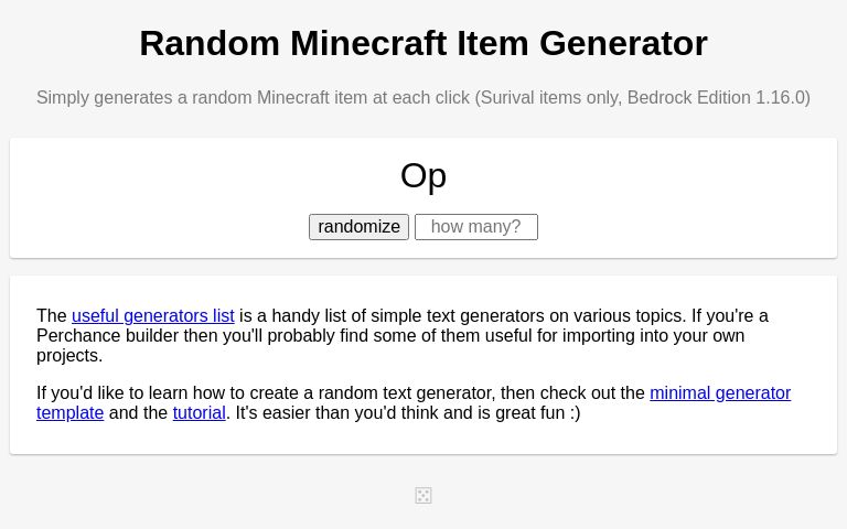 Random Minecraft Item Generator