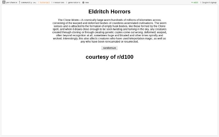 Eldritch Horrors ― Perchance Generator