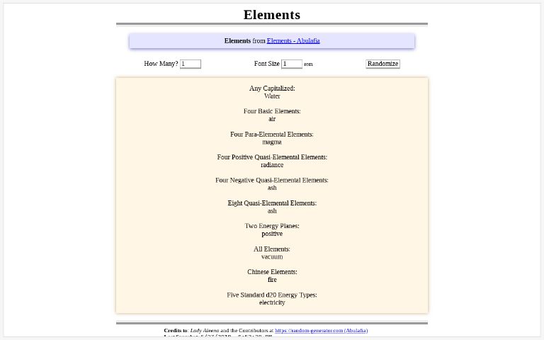 Elements ― Perchance Generator