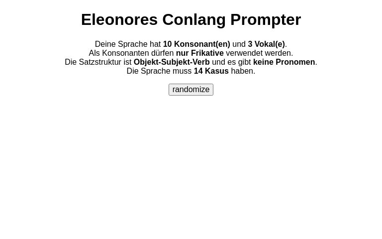 Eleonores Conlang Prompter ― Perchance Generator