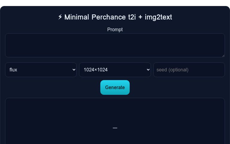 ⚡ Minimal Perchance t2i + img2text ― Perchance Generator