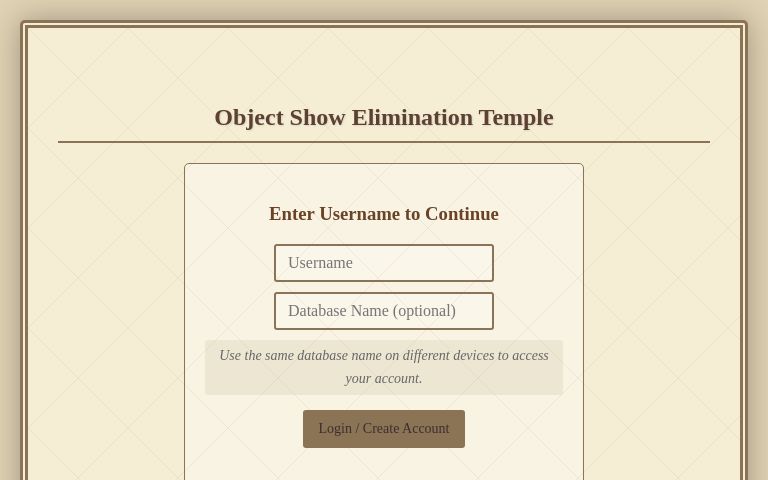 Object Show Elimination Temple ― Perchance Generator