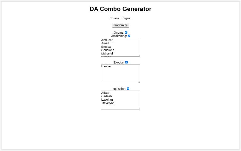 DA Combo Generator