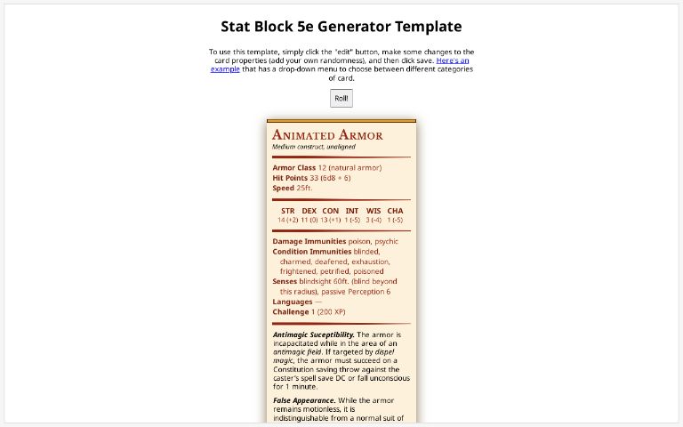 Stat Block 5e Generator Template