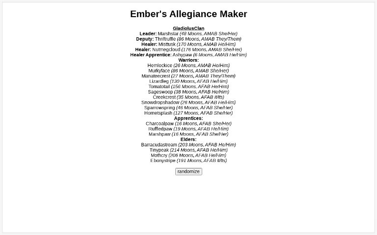 Ember's Allegiance Maker ― Perchance Generator