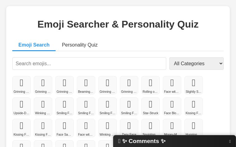 Emoji Searcher & Personality Quiz ― Perchance Generator
