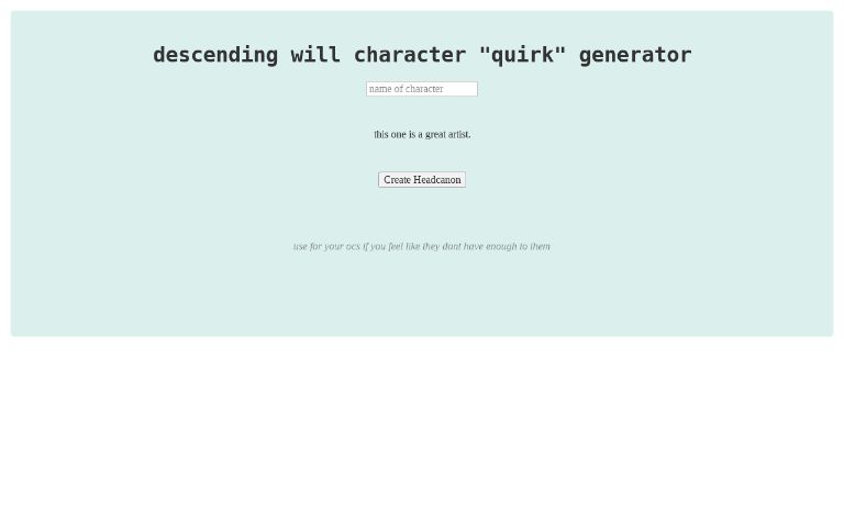 descending will character "quirk" generator