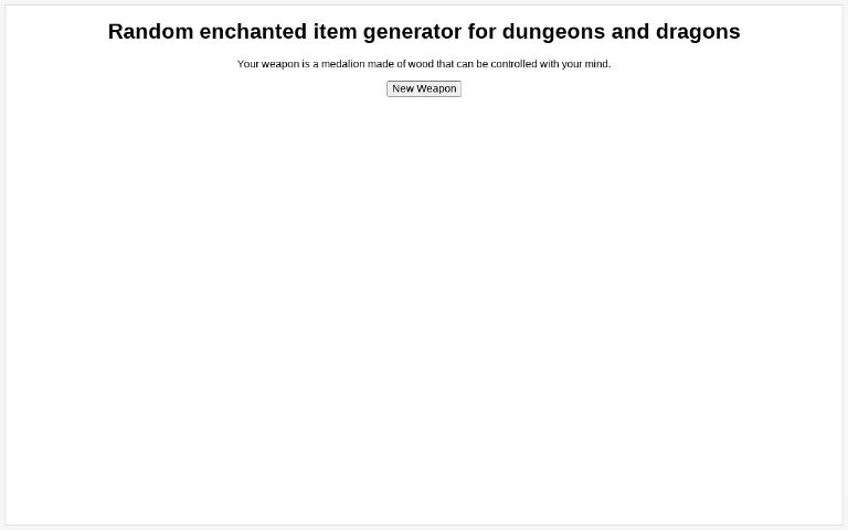 Random enchanted item generator for dungeons and dragons