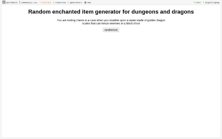 Random enchanted item generator for dungeons and dragons