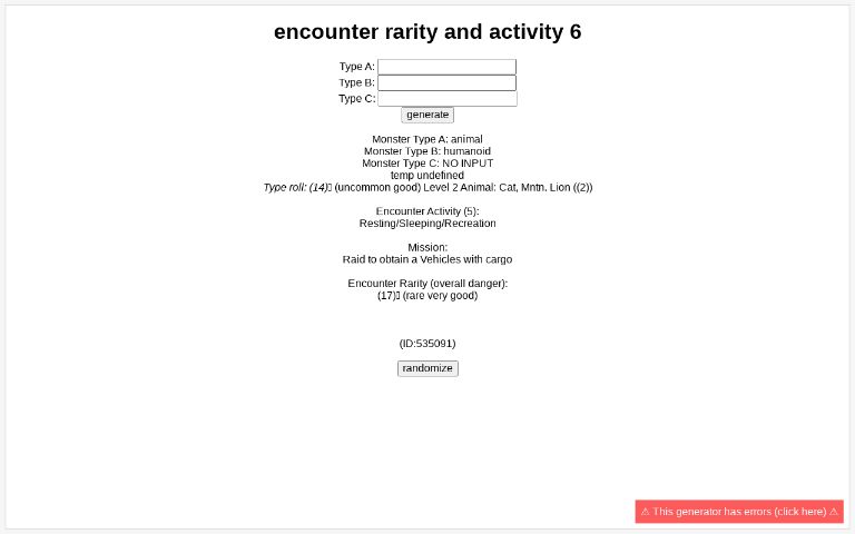 encounter rarity and activity 6 ― Perchance Generator