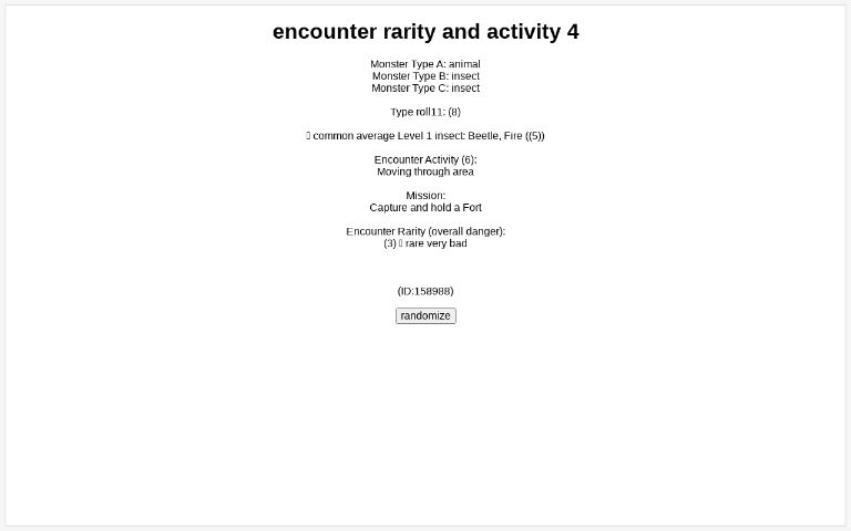 encounter rarity and activity 4 ― Perchance Generator