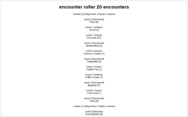 encounter roller 20 encounters ― Perchance Generator
