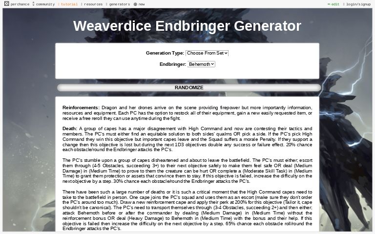 Weaverdice Endbringer Generator