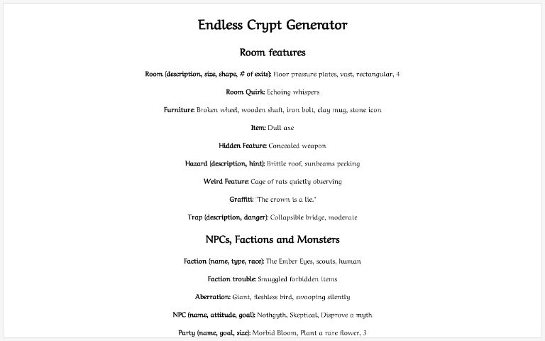 Endless Crypt Generator