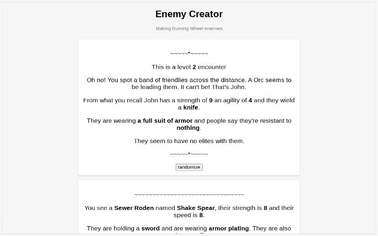 Enemy Creator ― Perchance Generator