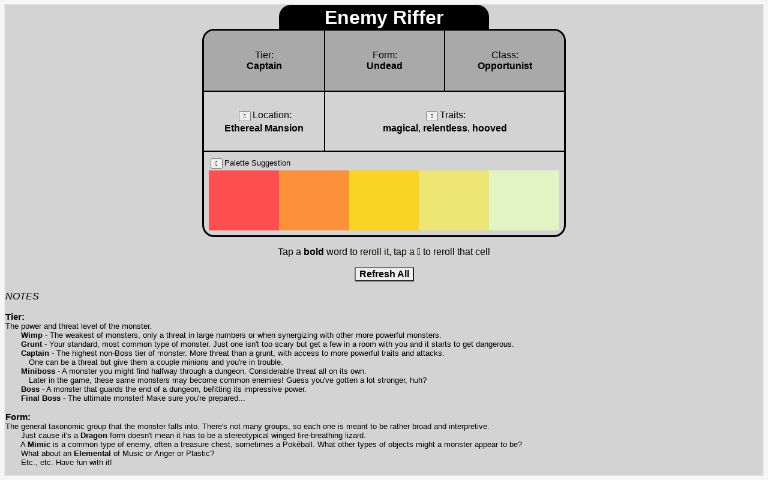 Enemy Riffer ― Perchance Generator