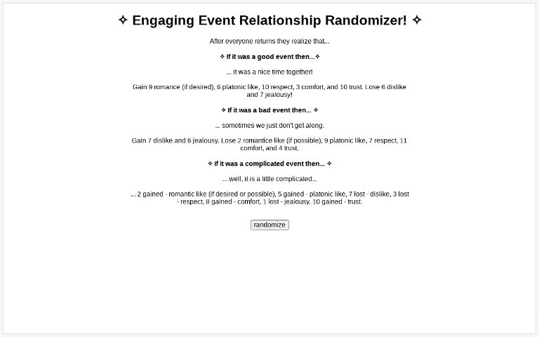 Engaging Event Relationship Randomizer! ― Perchance Generator