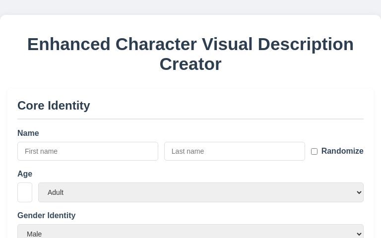 Enhanced Character Visual Description Creator ― Perchance Generator