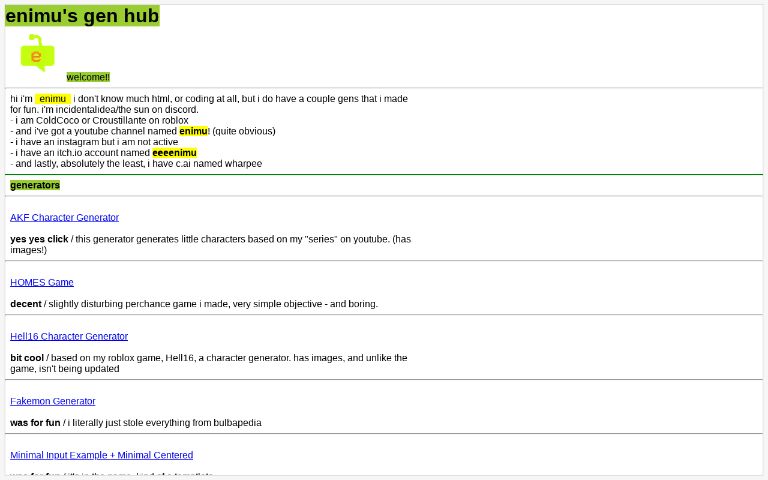 enimu's gen hub ― Perchance Generator