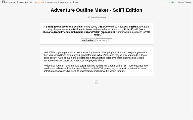 Adventure Outline Maker - SciFi Edition ― Perchance Generator