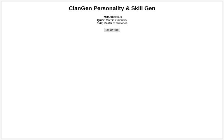 ClanGen Personality & Skill Gen ― Perchance Generator