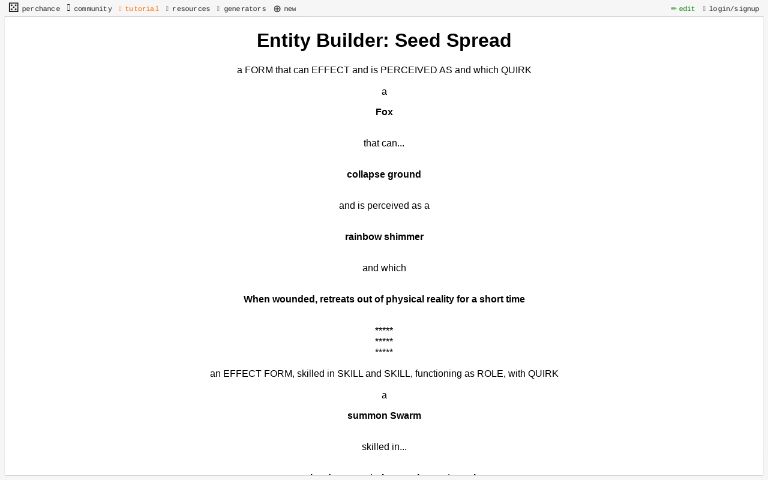 Entity Builder: Seed Spread ― Perchance Generator