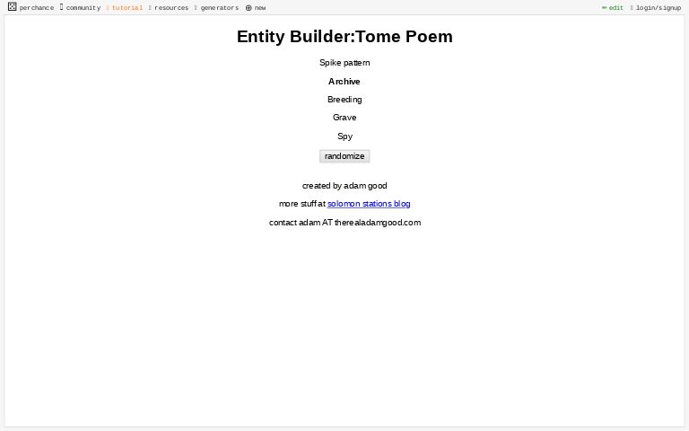 Entity Builder:Tome Poem ― Perchance Generator