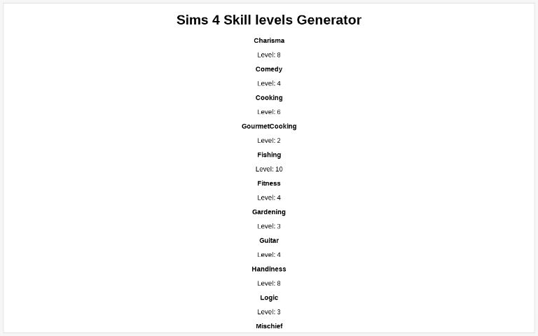 Sims 4 Skill levels Generator
