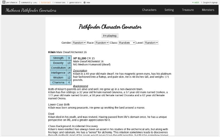 Pathfinder Character Generator