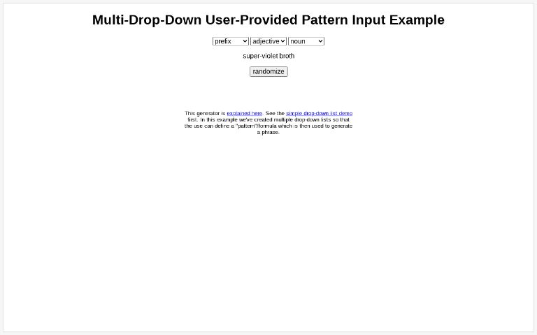 Multi-Drop-Down User-Provided Pattern Input Example ― Perchance Generator