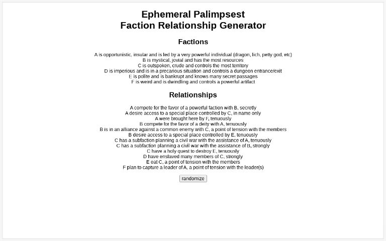 Ephemeral PalimpsestFaction Relationship Generator