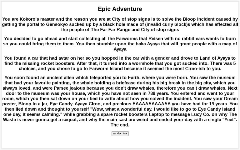 Epic Adventure ― Perchance Generator
