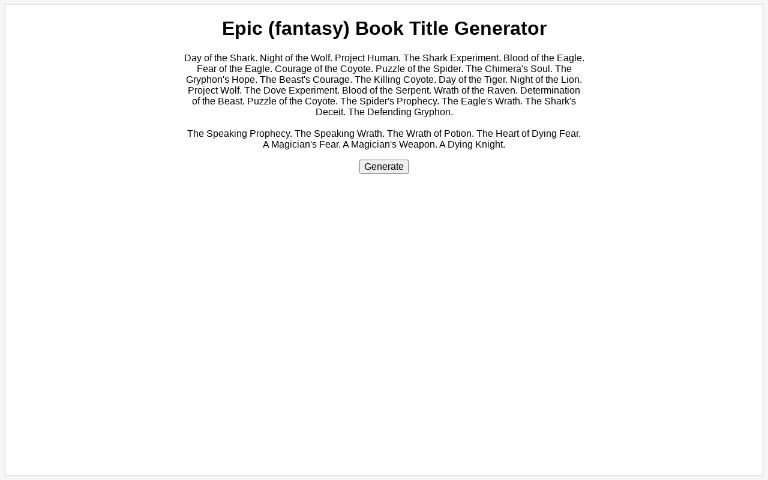 Epic (fantasy) Book Title Generator